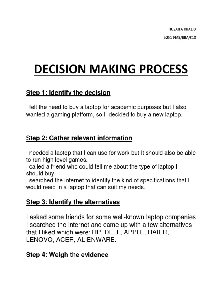 Decision Making Process: Step 1: Identify The Decision | PDF