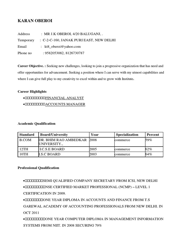 B.Com Fresher Resume Template | PDF | Business