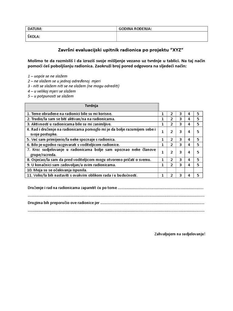 Evaluacijski Obrazac Projekta | PDF