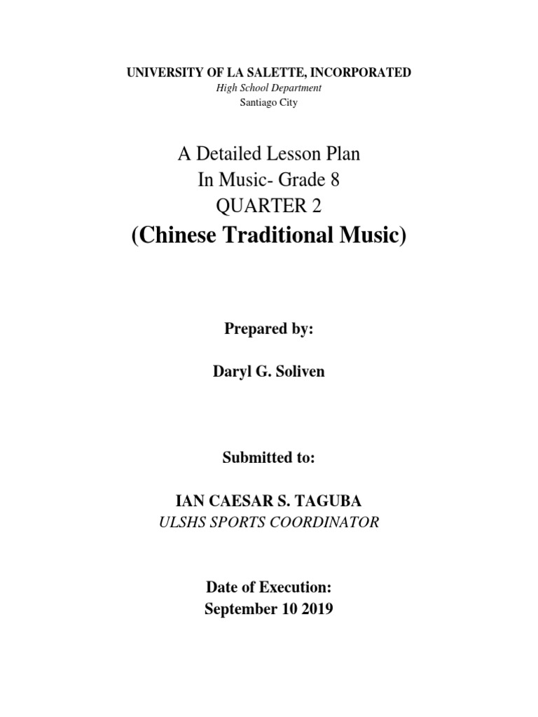 (Chinese Traditional Music) : A Detailed Lesson Plan in Music-Grade 8 ...