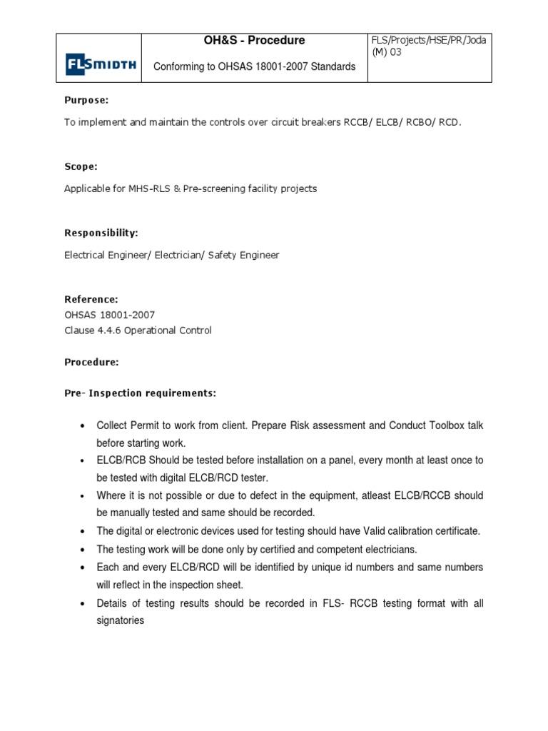 ELCB Inspection Procedure | PDF | Manufactured Goods | Engineering