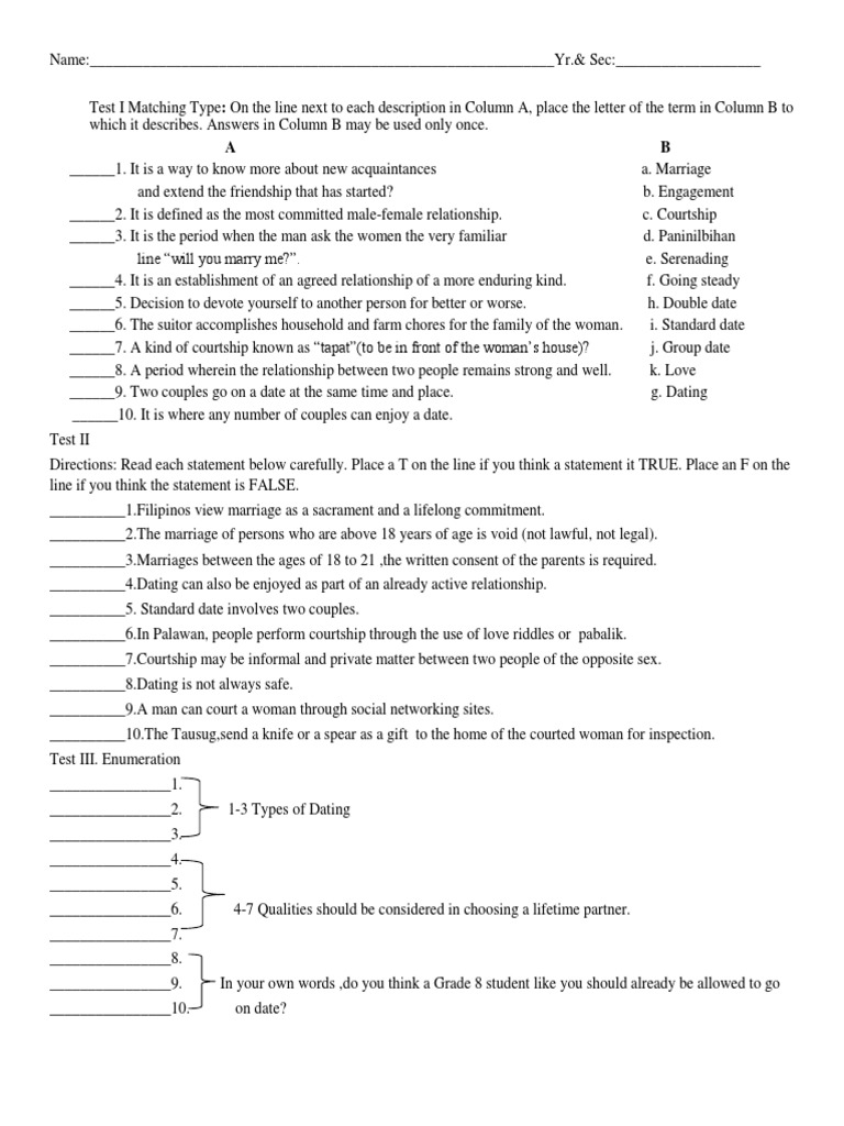 Matching types of relationships and courtship practices | PDF ...