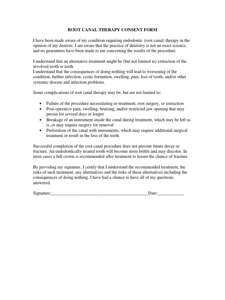 Root Canal Therapy Consent Form | PDF