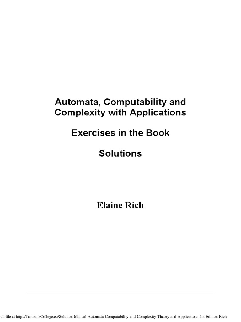 Solution Manual Automata Computability PDF | PDF | String (Computer Science) | Theoretical ...