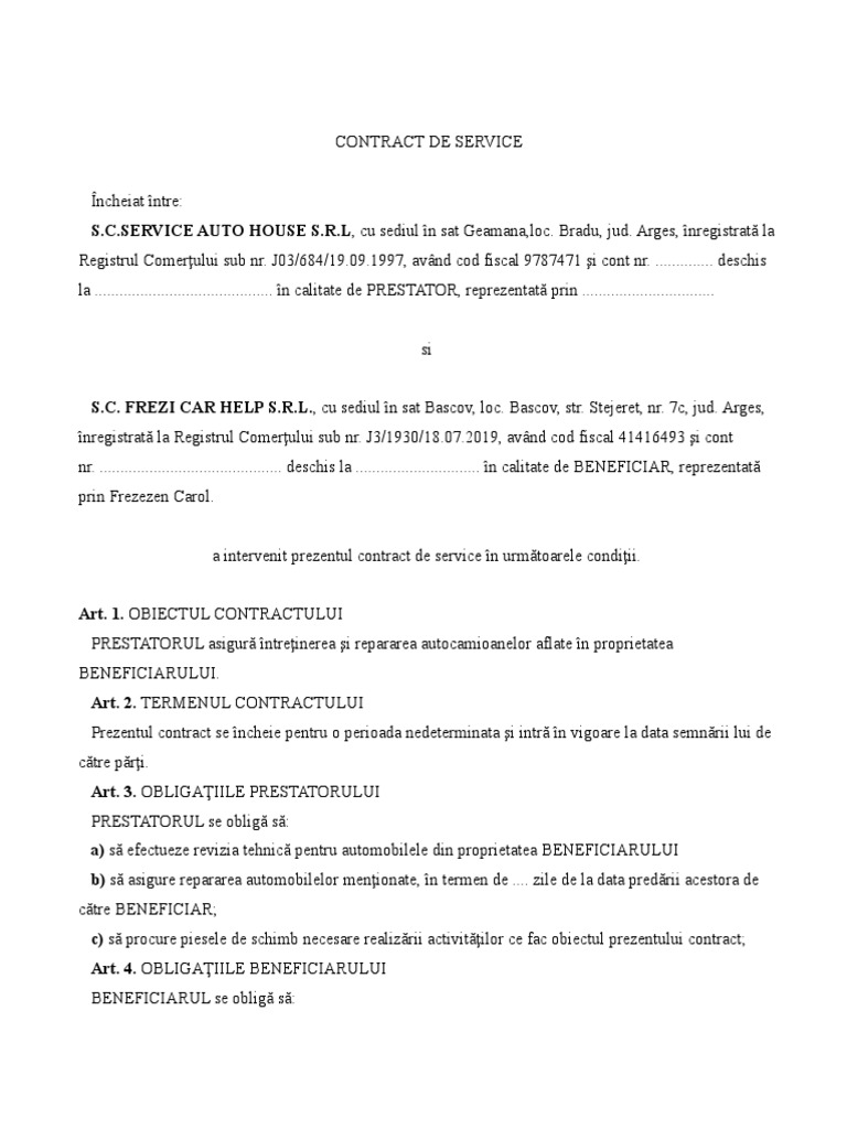 Contract de Service Automobile | PDF