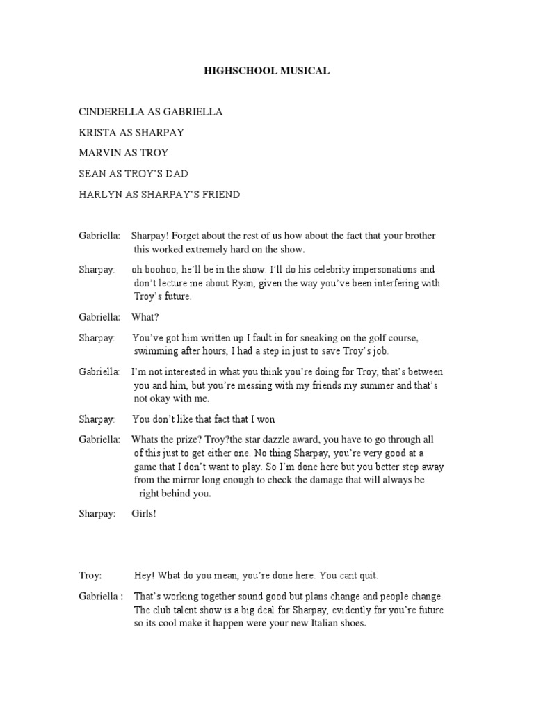 High School Musical 2 Script Excerpt | PDF