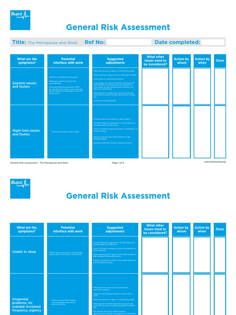 Risk Assessment Form PDF | PDF | Shift Work | Menopause