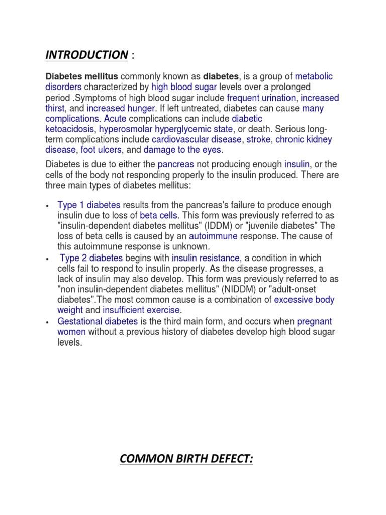 Common Birth Defect:: Diabetes Mellitus Commonly Known As Diabetes, Is ...