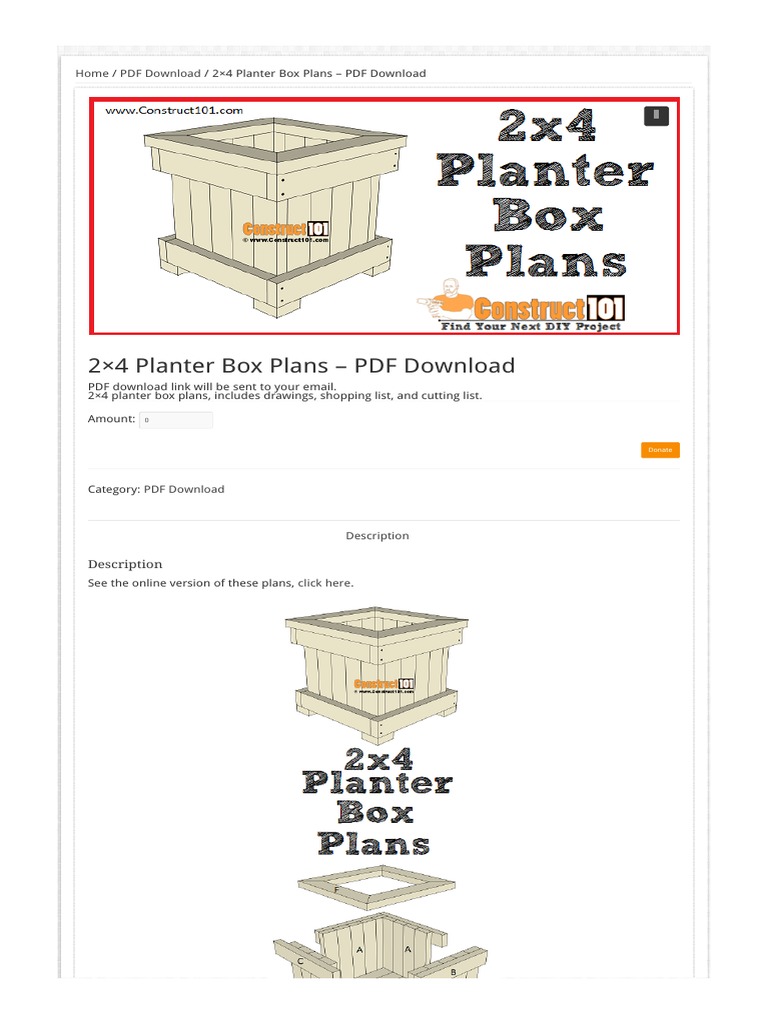 2x4 Planter Box Plans - PDF Download - Construct101 PDF | PDF