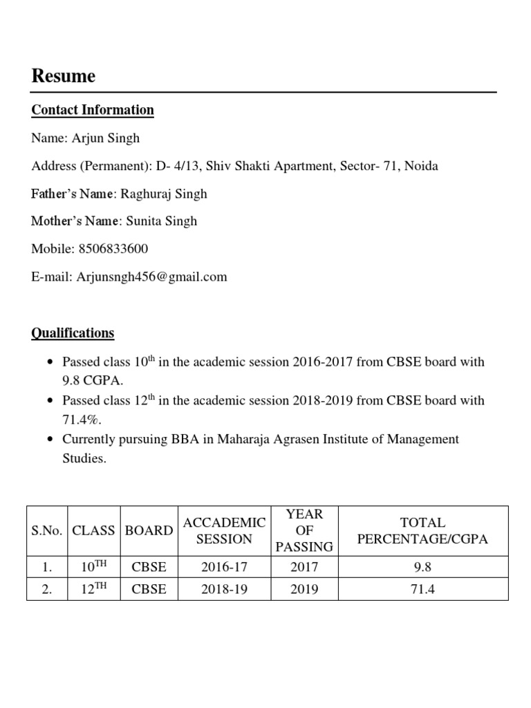 Arjun Singh's Resume and Qualifications | PDF