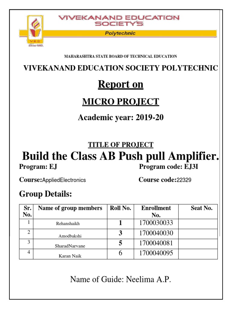 Build The Class AB Push Pull Amplifier.: Report On | PDF | Amplifier ...