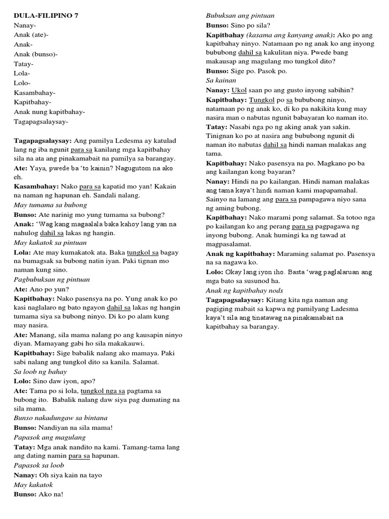 Maikling Dula Tungkol Sa Pamilya | PDF