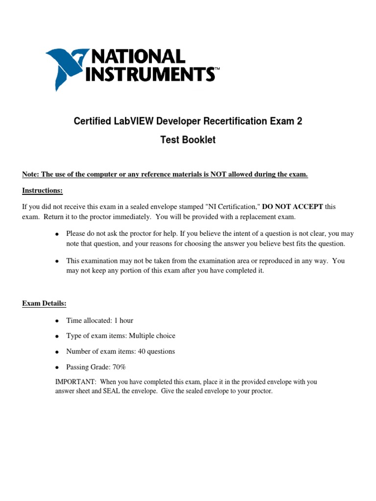 Certified Labview Developer Recertification Exam 2 Test Booklet | PDF ...