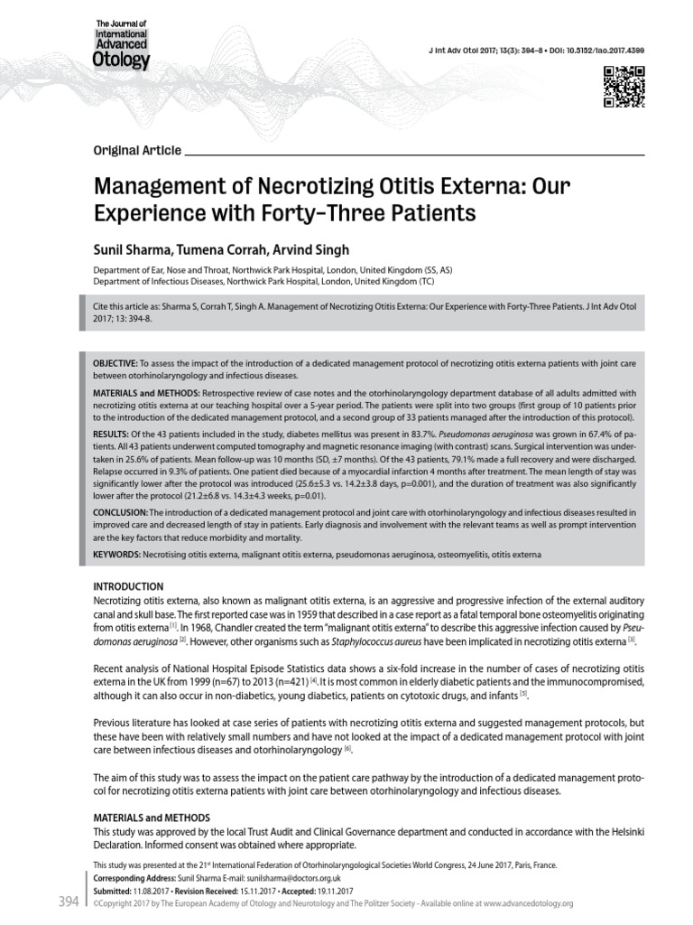 Management of Necrotizing Otitis Externa: Our Experience With Forty ...