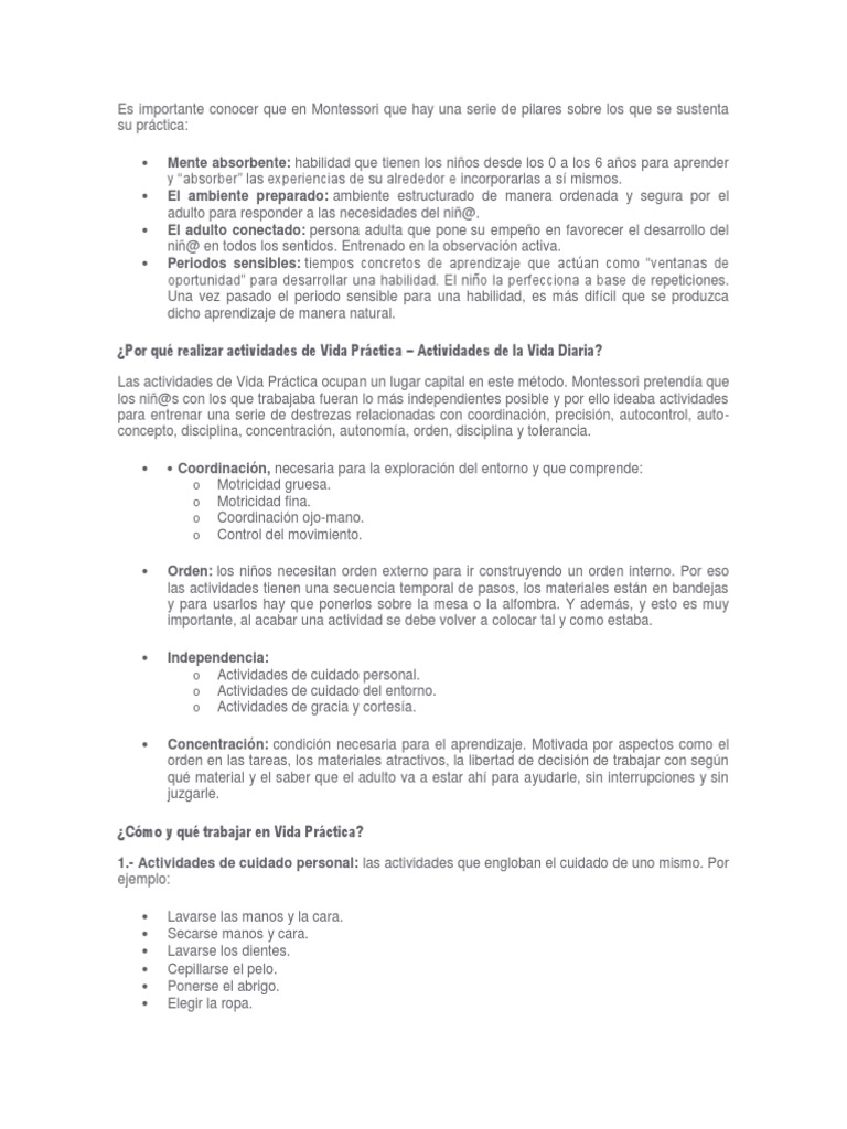 Vida Practica | Descargar gratis PDF | Educación Montessori | Adultos