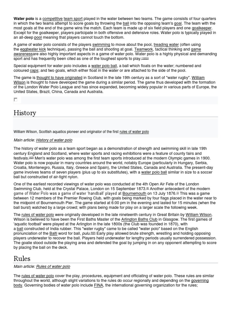 Water Polo | PDF | Swimming (Sport) | Games Of Physical Skill