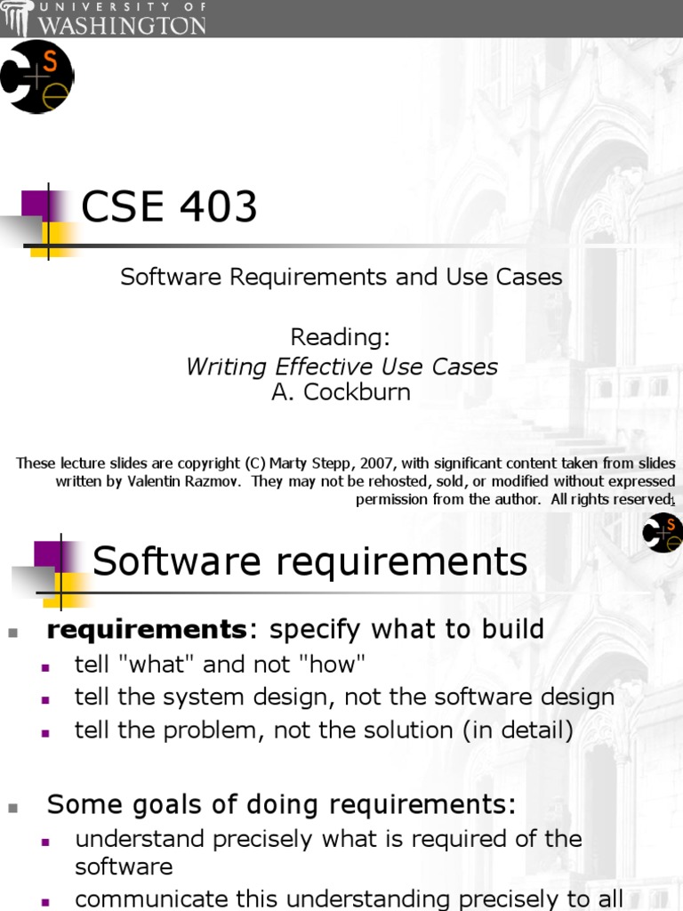 Software Requirements and Use Cases Reading: A. Cockburn | PDF | Use Case | Systems Science