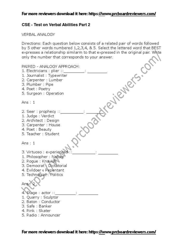 CSE - Test On Verbal Abilities Part 2 | PDF | Nature