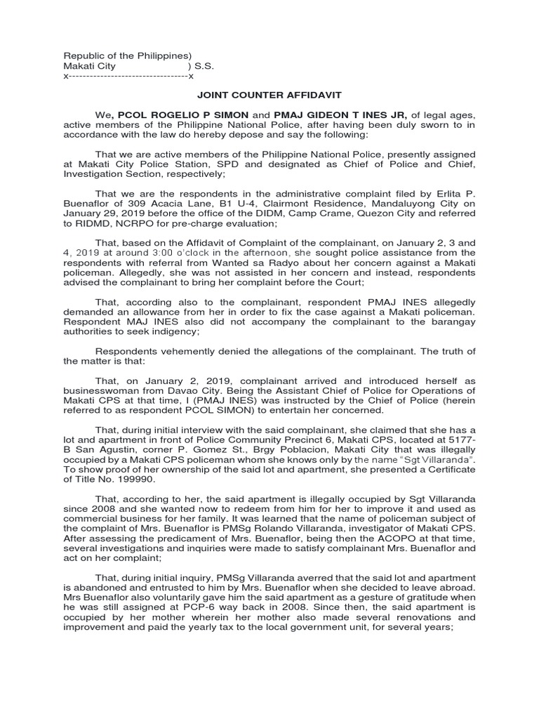 Counter Affidavit To RIDMD | PDF | Affidavit | Evidence