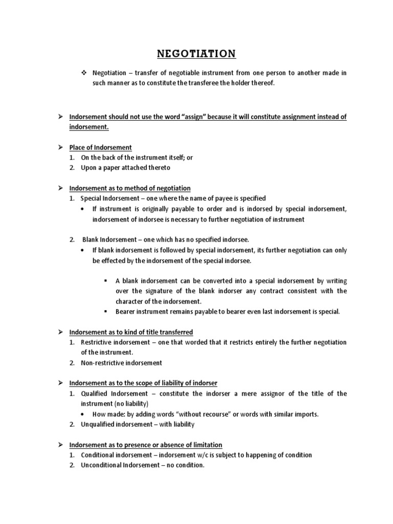 An In-Depth Examination of Negotiation Through Indorsement of ...