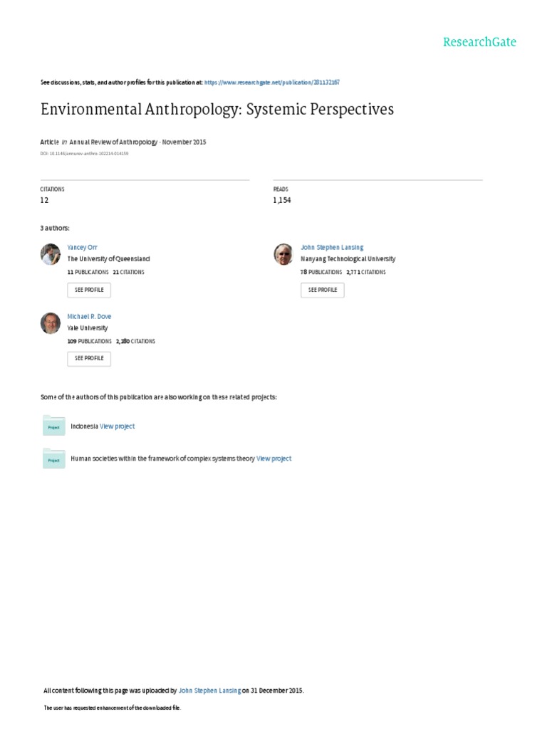 Environmental Anthropology: Systemic Perspectives: Annual Review of ...