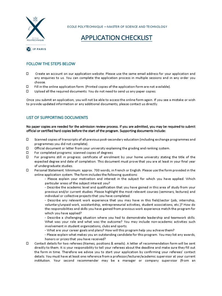 MSC&T Application Checklist | PDF | Academic Degree | University And ...