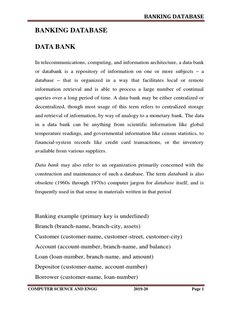 Banking Database Data Bank | PDF | Databases | Banks