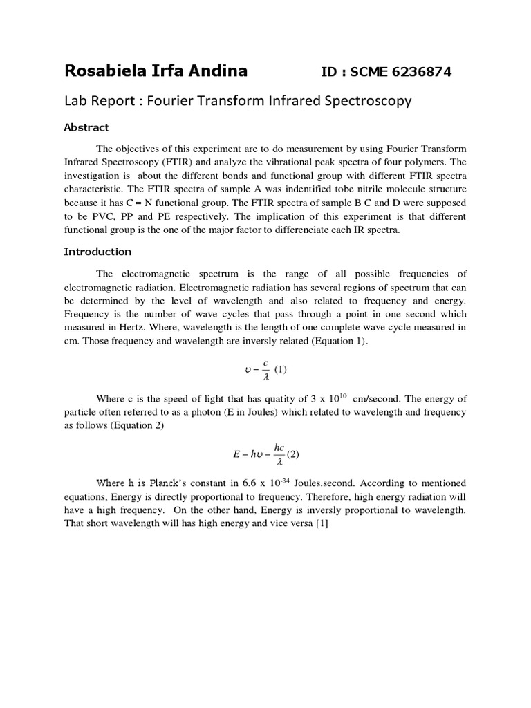 Ftir Lab Report Infrared Spectroscopy Electromagnetic Spectrum