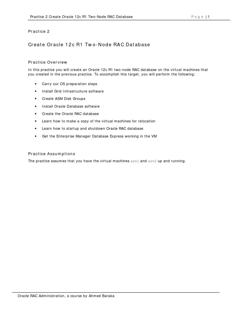 Practice 02 Create Oracle 12c R1 Two Node RAC Database PDF | Download ...