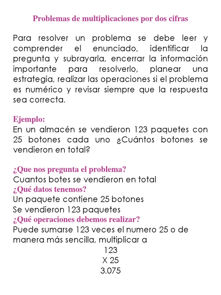 Problemas de Multiplicaciones Por Dos Cifras | PDF