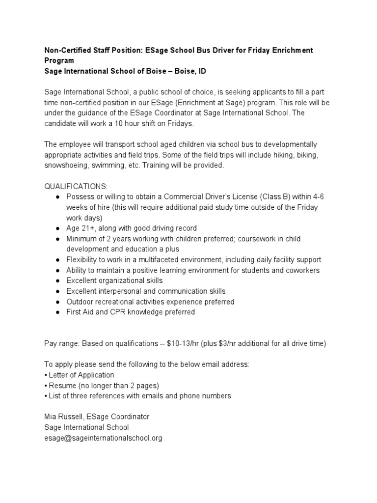 Driver Job Posting - Friday | PDF
