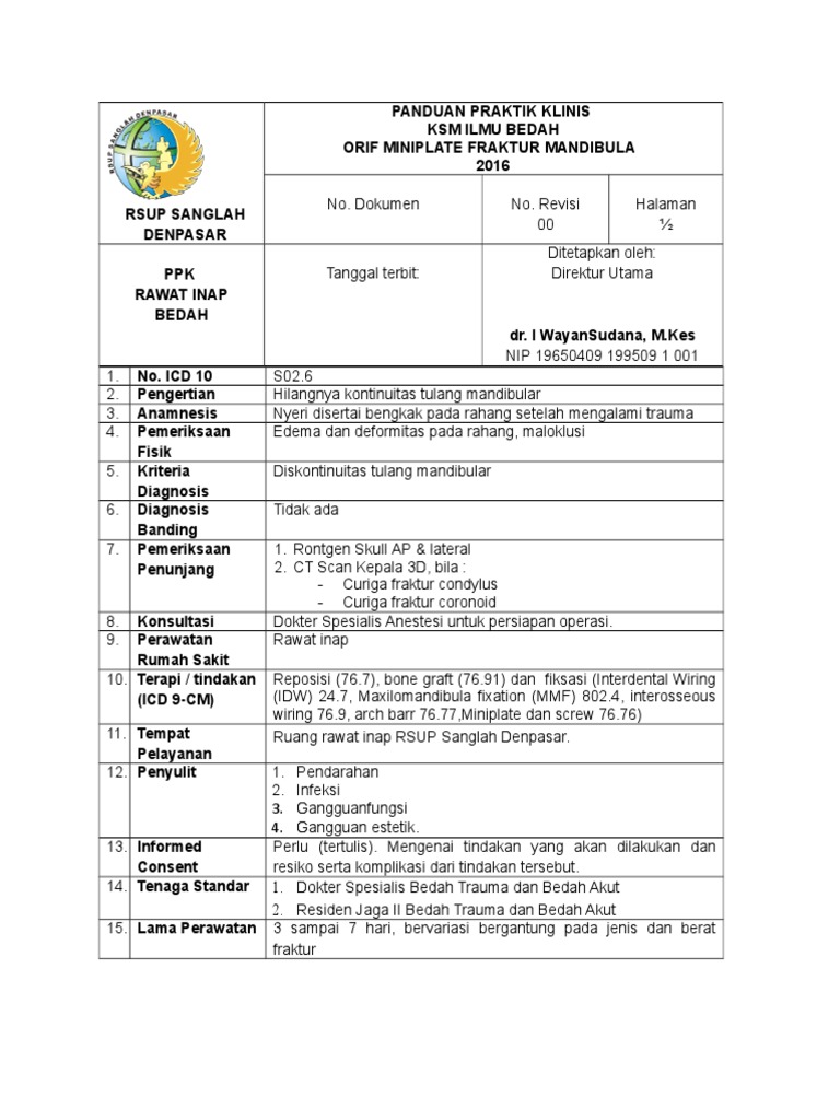 ORIF Miniplate Fraktur Mandibula PPK | PDF