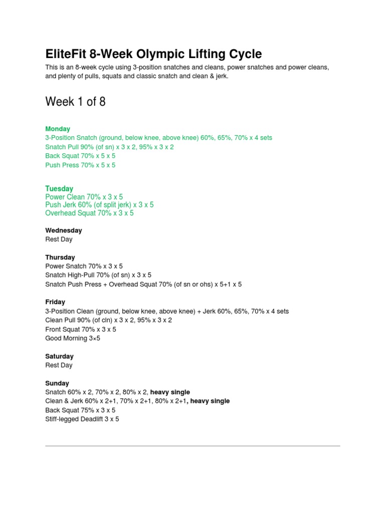 EliteFit 8 Week Olympic Cycle | PDF | Athletic Sports | Sports