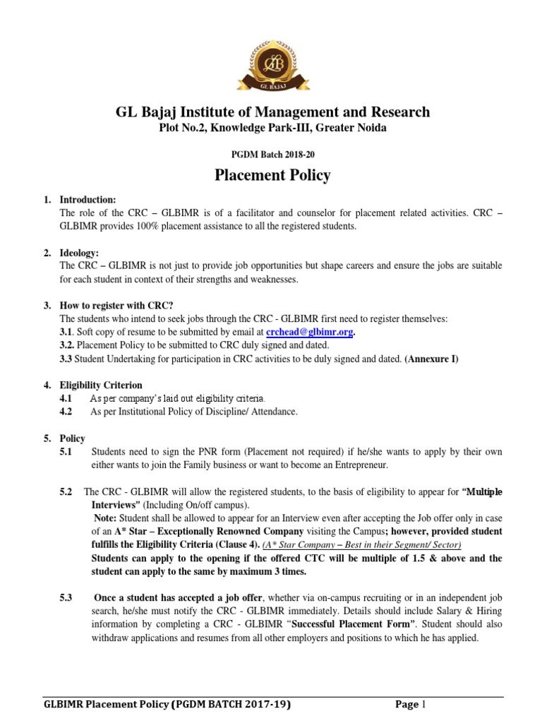 Placement Policy & Undertaking | PDF | Employment | Government