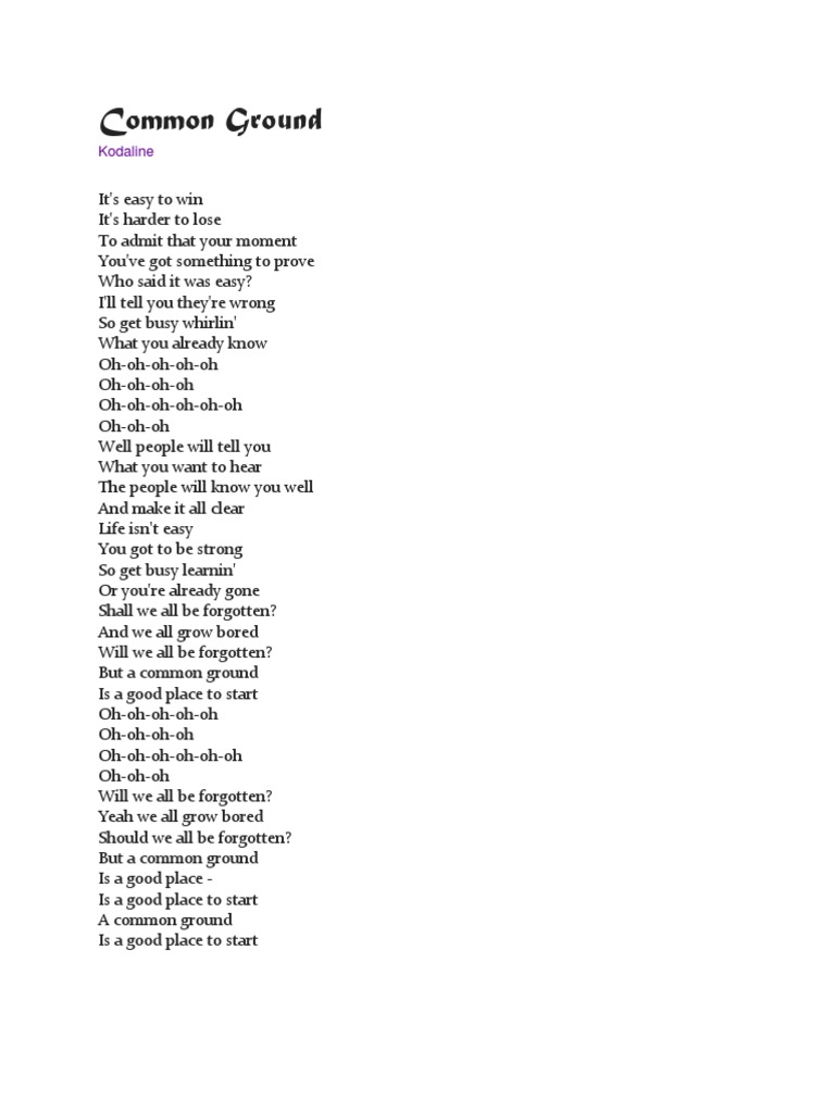 Common Ground: Kodaline | PDF