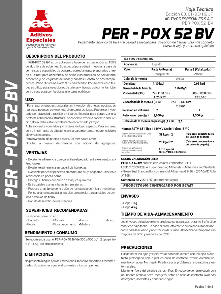 FT Per Pox 52 BV | PDF | Hormigón | Solvente