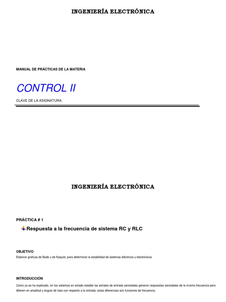 Manual de Practicas Control II - P1 - Respuesta A La Frecuencia - Rubrica | PDF | Electrónica ...