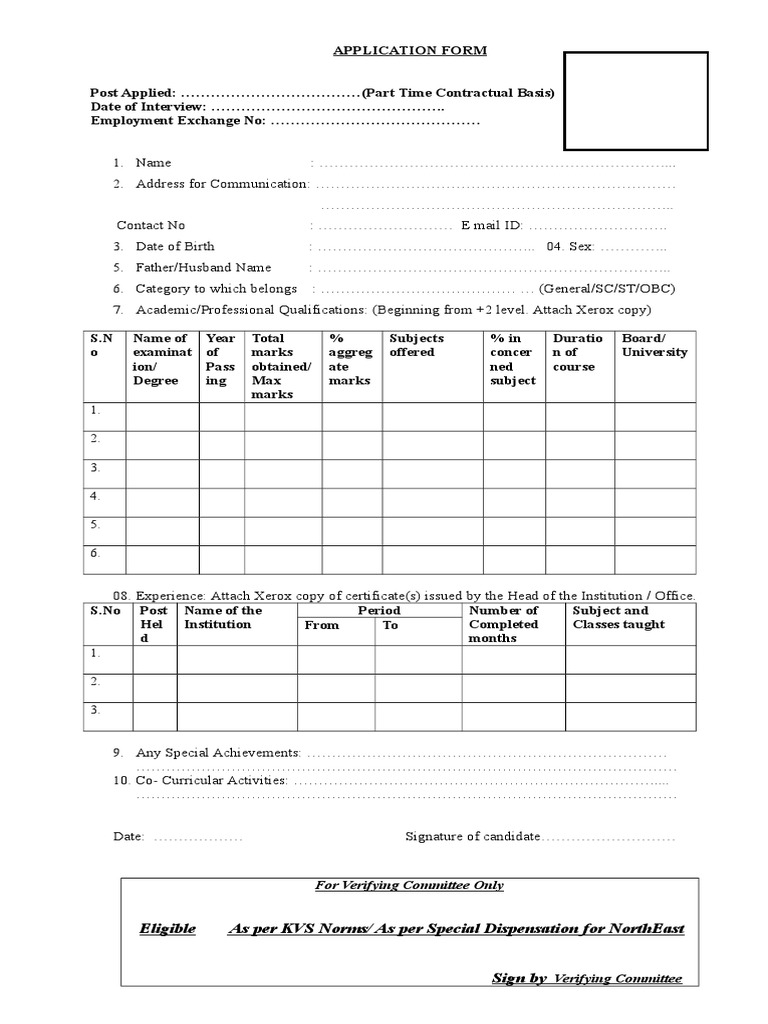 Eligible As Per Kvs Norms/ As Per Special Dispensation For Northeast ...