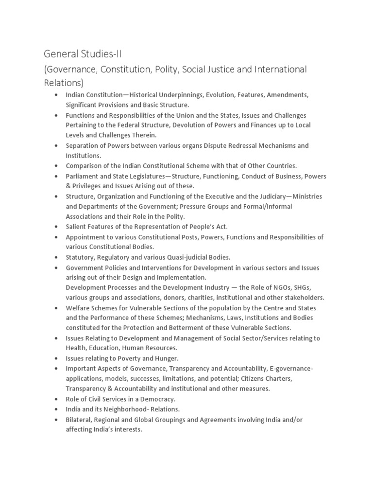 Upsc Mains GS Paper 2 Syllabus | Download Free PDF | Separation Of ...