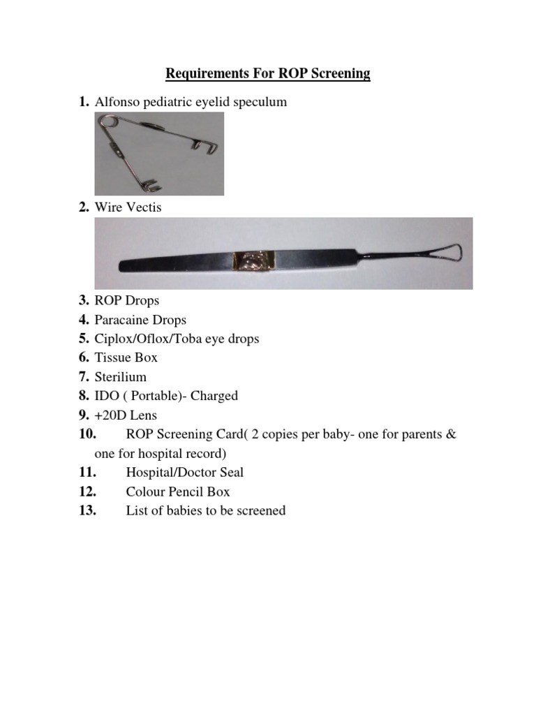 ROP Screening Requirements Checklist | PDF | Home & Garden | Wellness