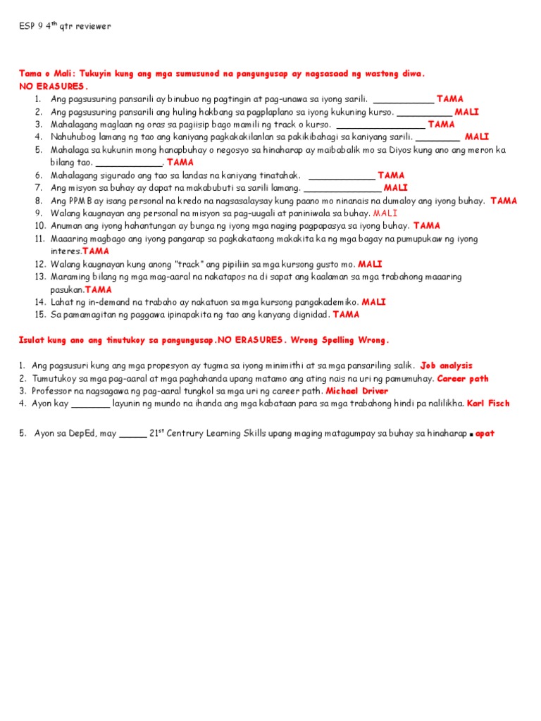 ESP 9 4th QTR Reviewer | PDF