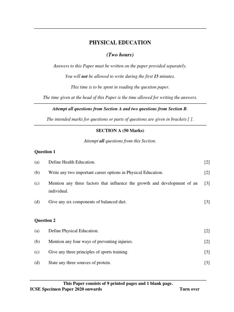 ICSE Class 9 Physical Education Paper | PDF | Association Football ...