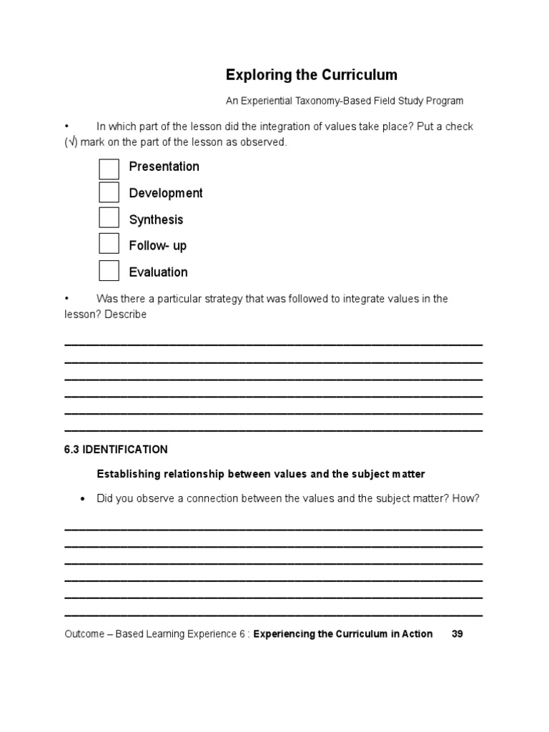Exploring The Curriculum: An Experiential Taxonomy-Based Field Study ...