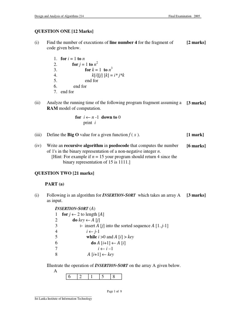 DAA Final Examination 2005en | PDF | Graph Theory | Mathematical Logic
