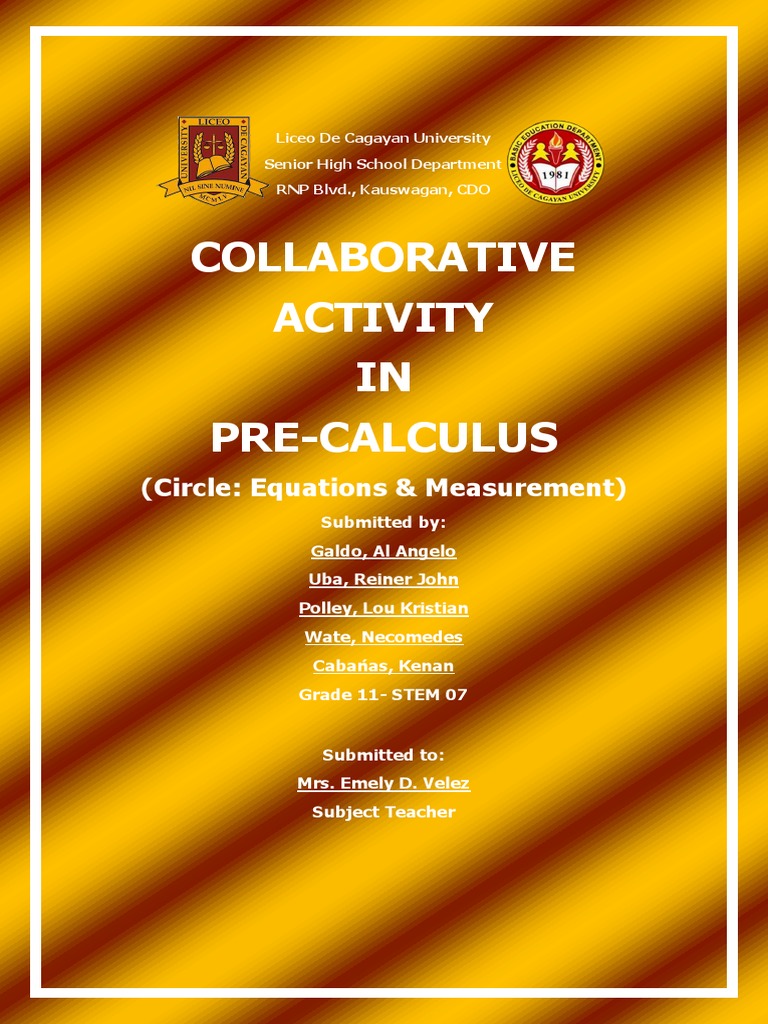 Collaborative Activity IN Pre-Calculus: (Circle: Equations ...