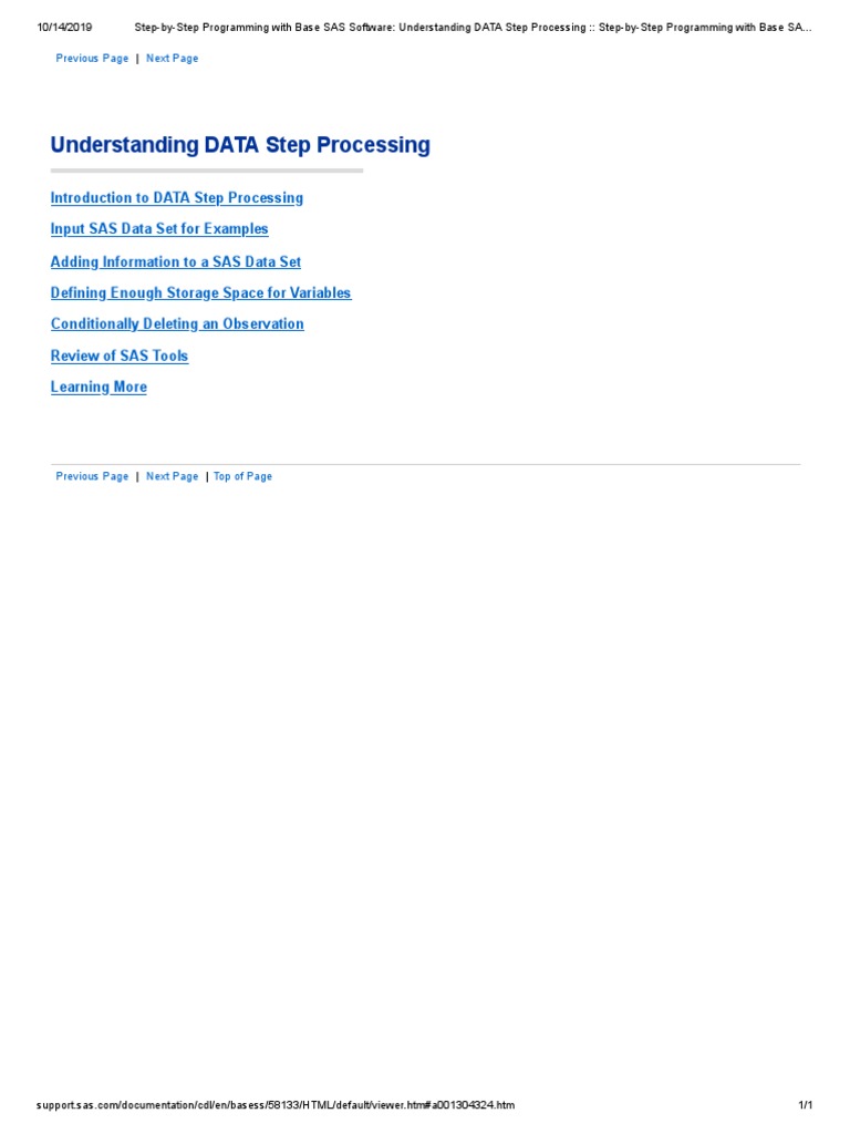 Understanding DATA Step Processing: Previous Page Next Page | PDF