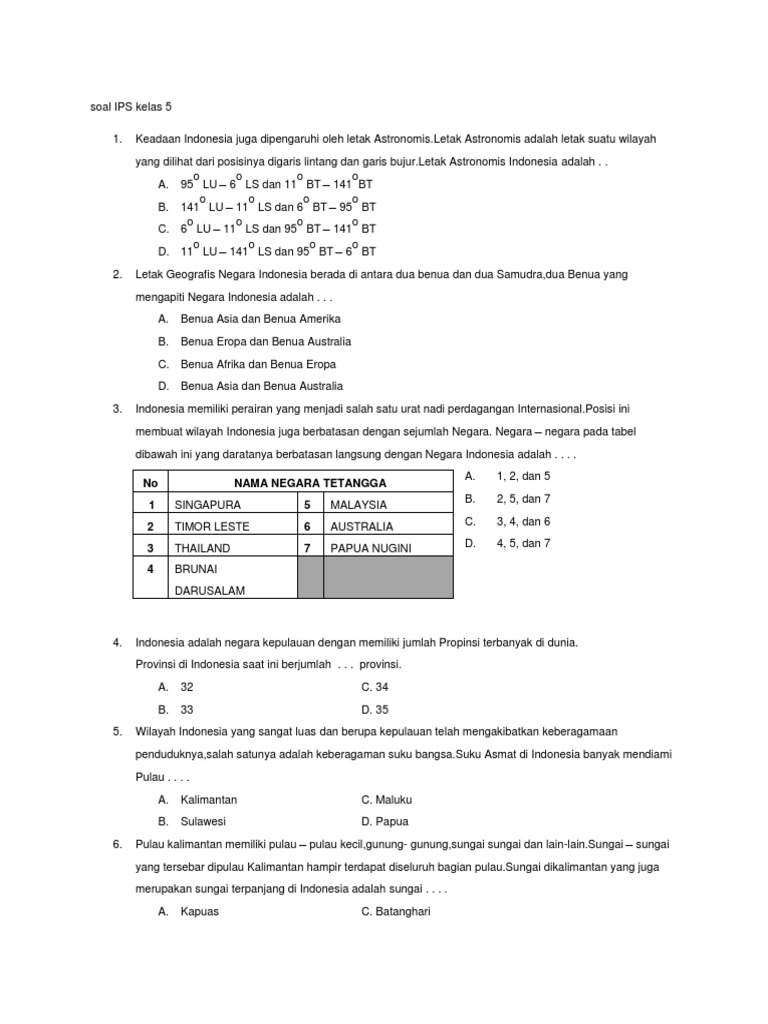 Soal Ips Kelas 5 Pdf