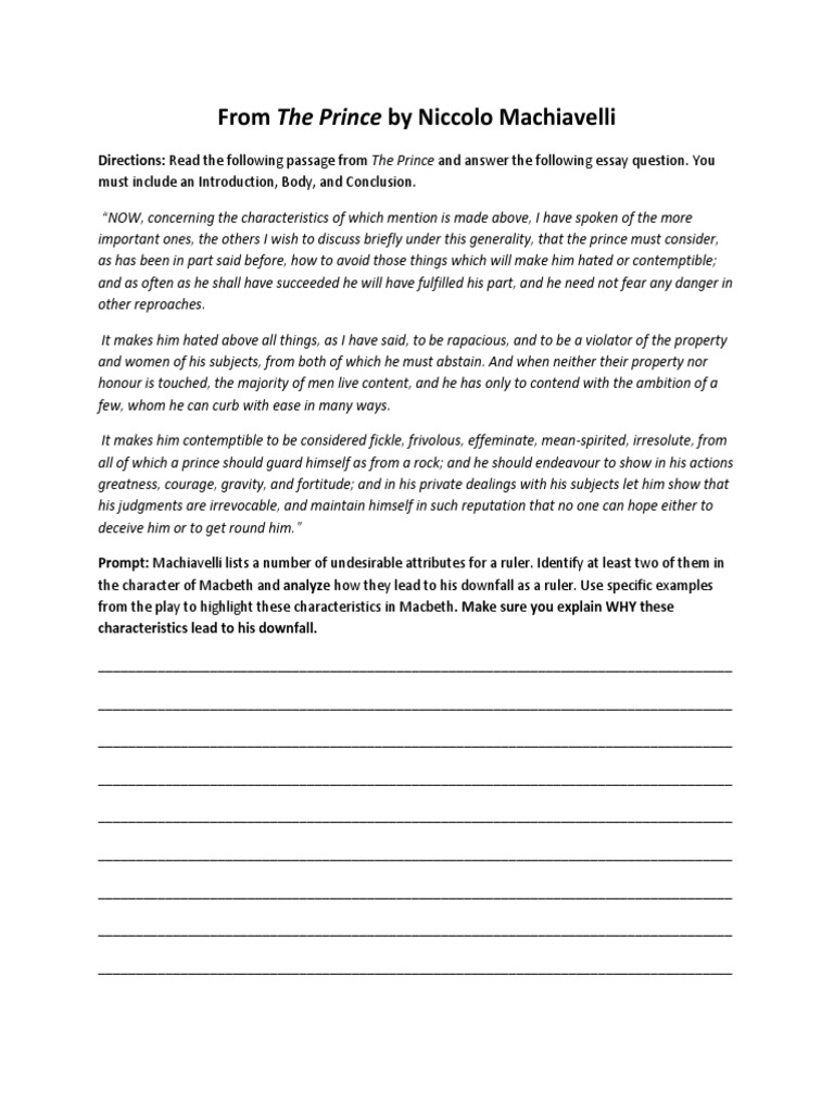 Macbeth vs. Machiavelli Gr.12 | PDF | The Prince