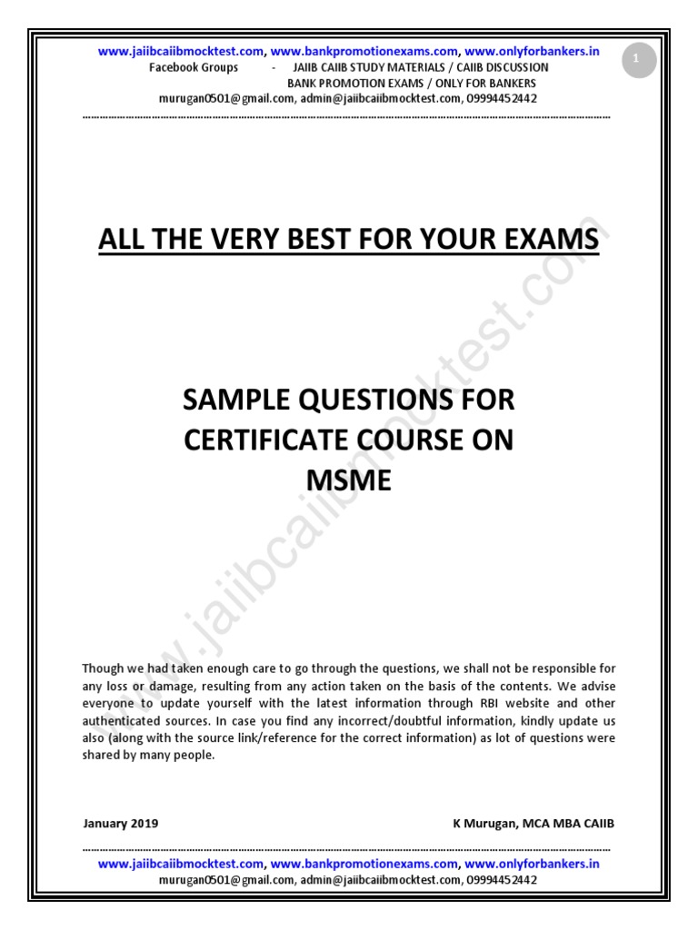 MSME Certificate Exam Sample Questions | PDF | Small And Medium Sized ...