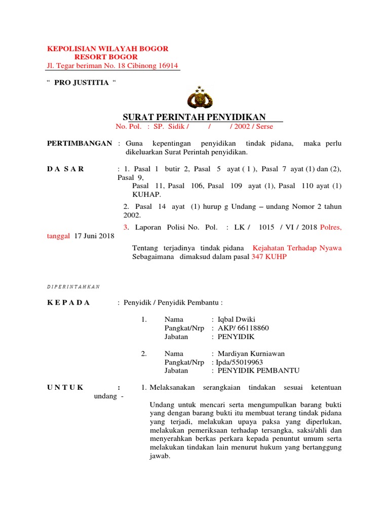 Surat Perintah Penyidikan | PDF